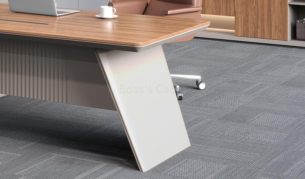 Swan 7 Feet Office Desk In Golden Sandal Wood: Boss's Cabin